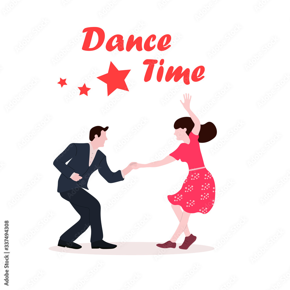 Dance Time. Dancing couples on white background. People in 1940s or ...