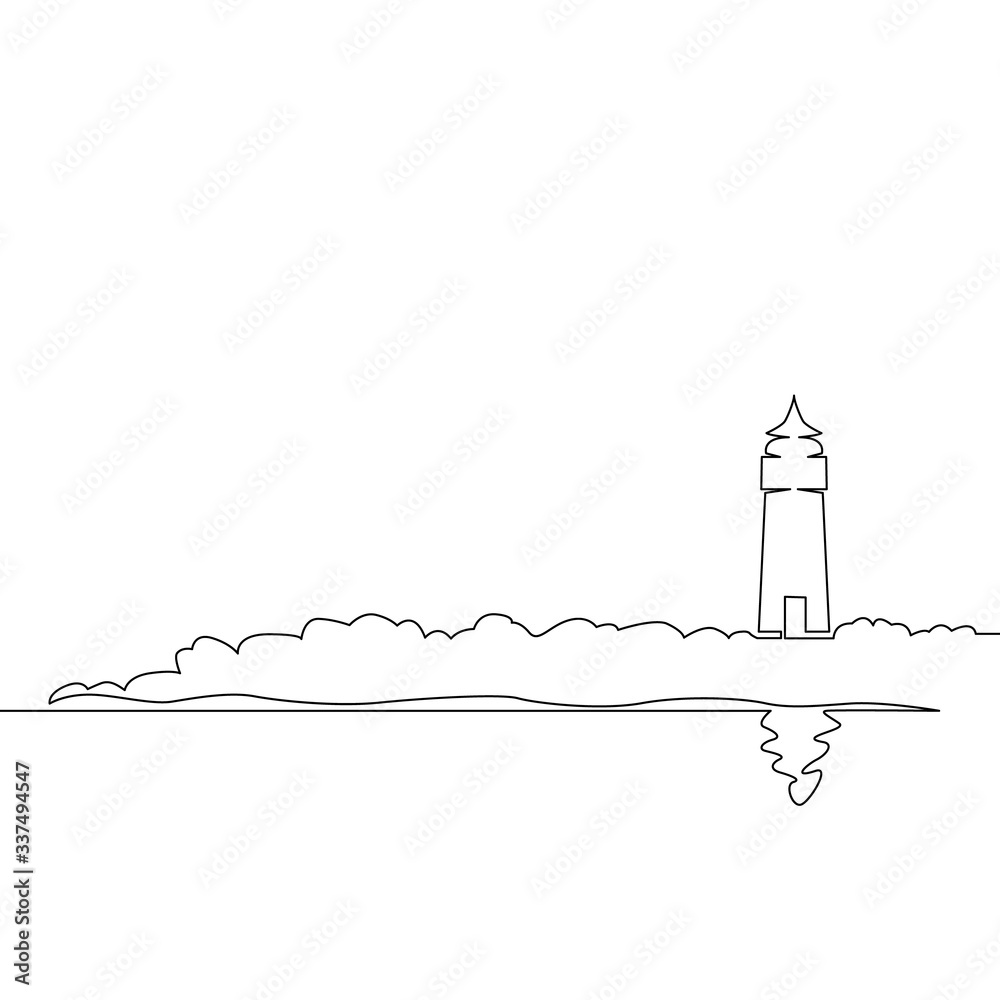 continuous single drawn line art doodle sea, beach, lighthouse Stock ...