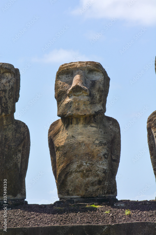Details of Ancient maoi statues at Tongariki, largest collection of ...