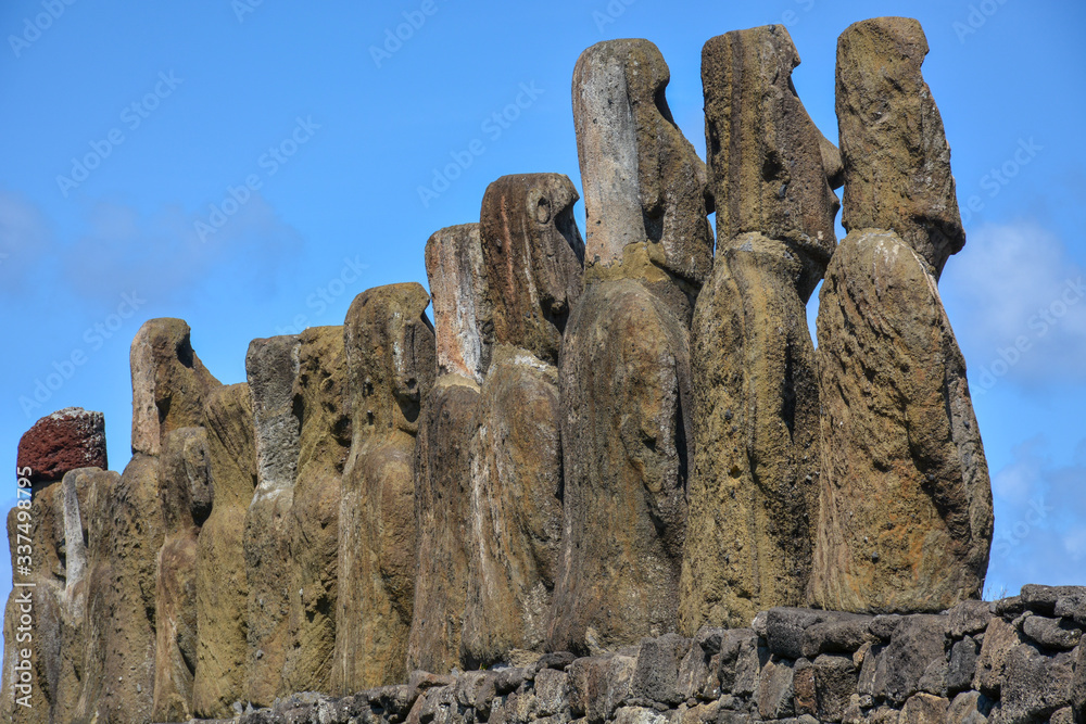 Ancient maoi statues at Tongariki, Rapa Nui, Easter Island Stock Photo ...