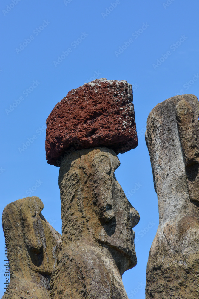 Details of Ancient maoi statues at Tongariki, largest collection of ...