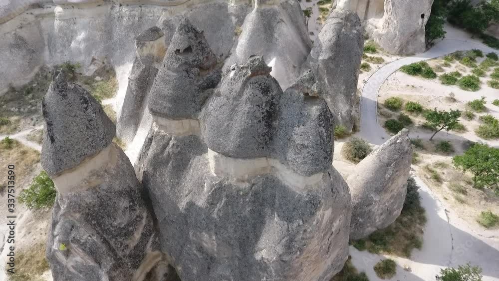 Cappadocia Fairy Chimneys Landscape. 4K Rising Aerial drone shot of ...