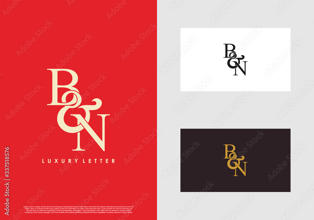 Initial letter B & N BN luxury art vector mark logo template. Stock ...