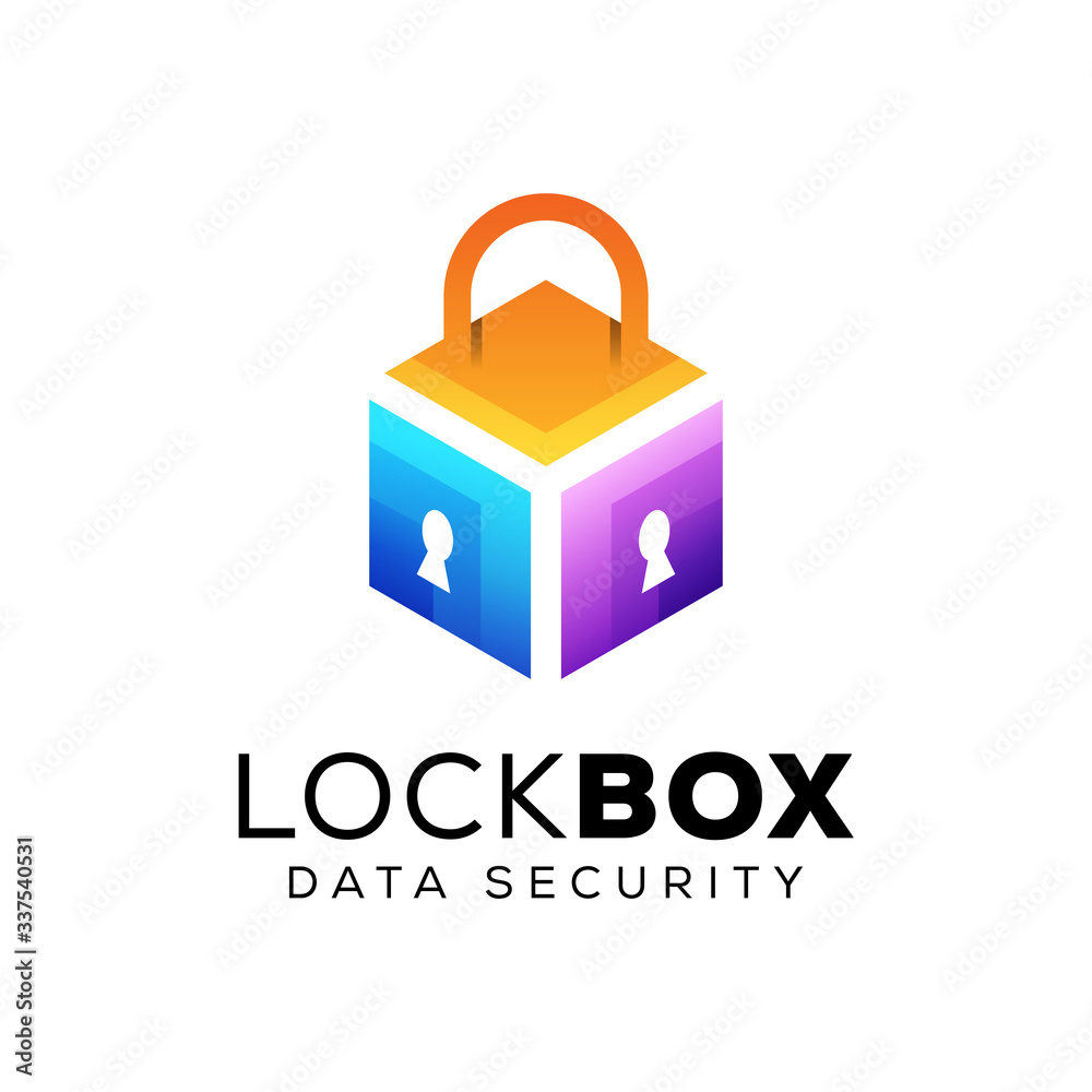 colorful cube box logo. lock box data security logo design vector ...