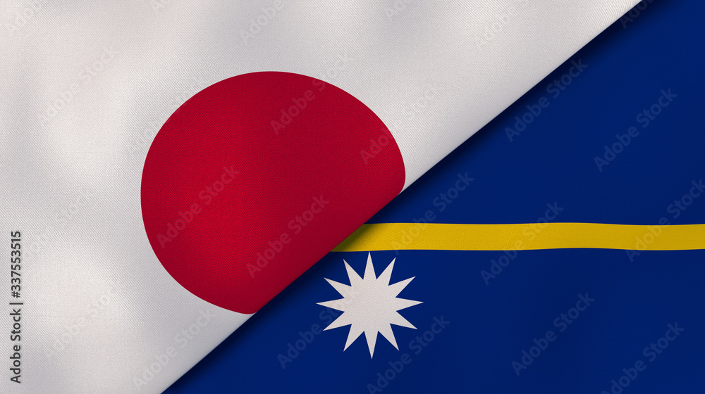 The flags of Japan and Nauru. News, reportage, business background. 3d ...