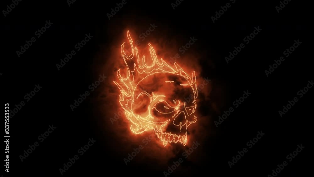 4k stock: Fire Burning Skull. Devilish Skull burning Hell with scary ...