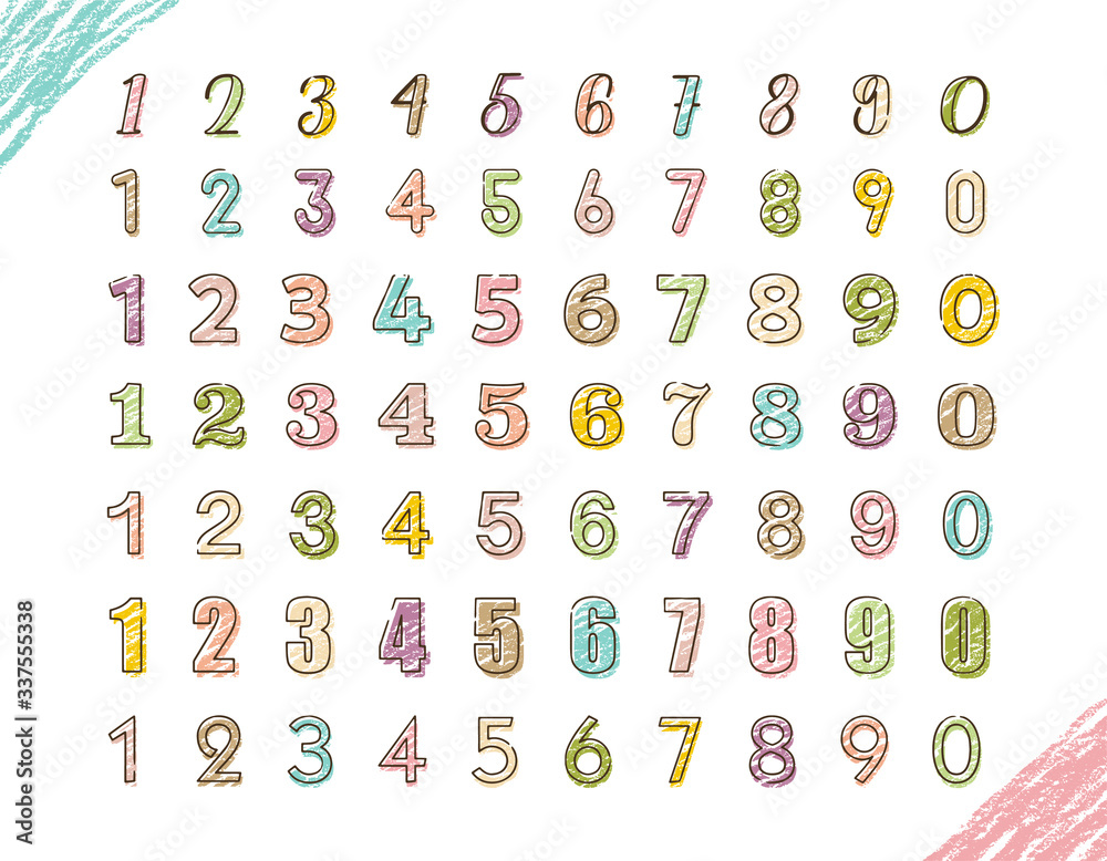crayon hand drawn vector colorful numbers set Stock Vector | Adobe Stock