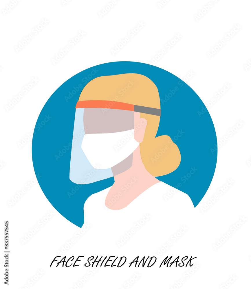 drawing silhouette of women wear face shield and mask for Coronavirus ...
