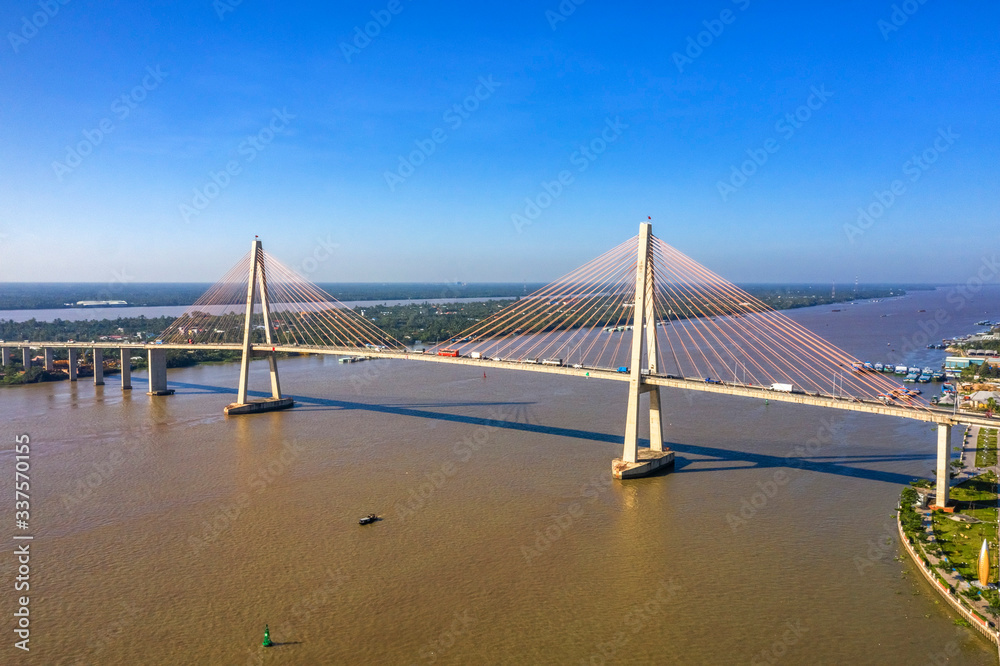 Aerial view of Rach Mieu Bridge, cable-stayed bridge connecting the ...