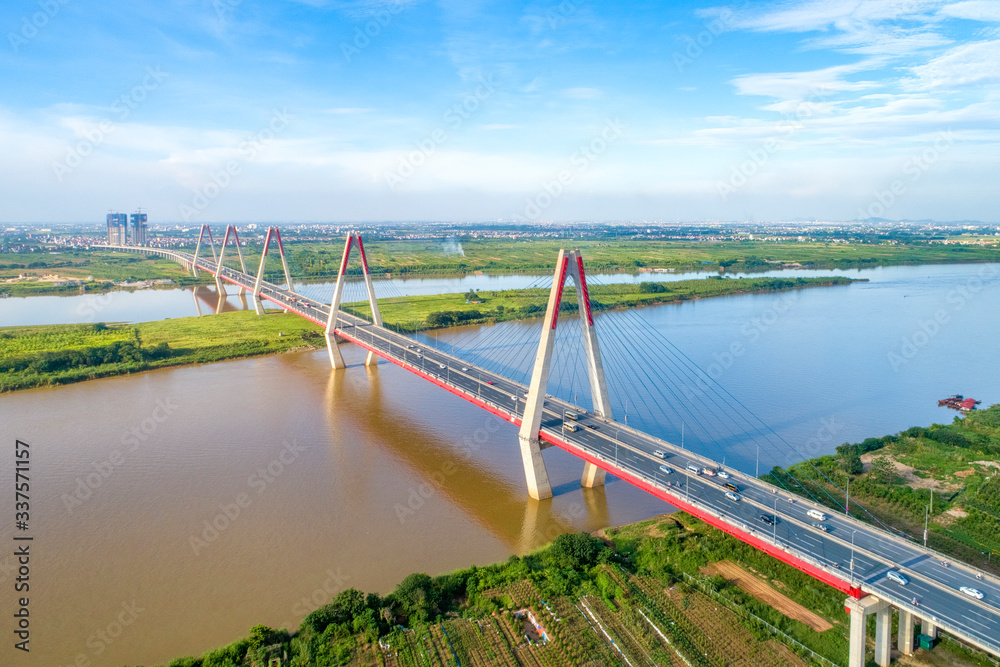 Aerial view of Nhat Tan bridge in Ha Noi, Vietnam. Nhat Tan Bridge is a ...