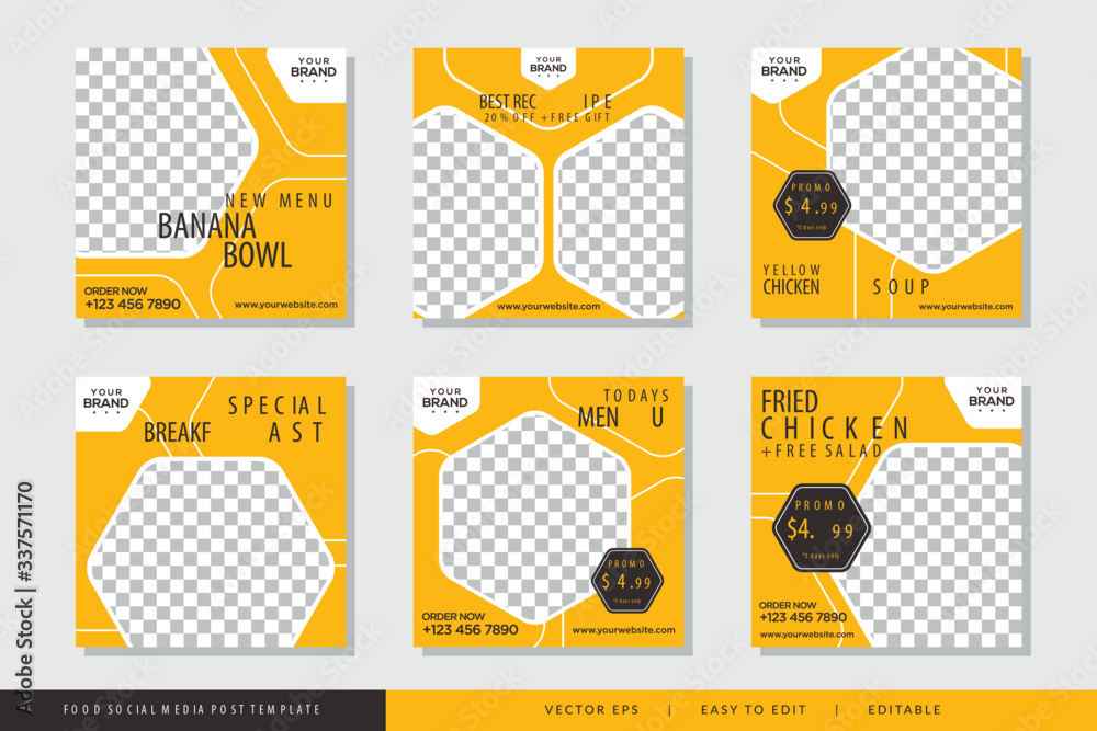 Food social media post design template Yellow Background Premium Vector ...