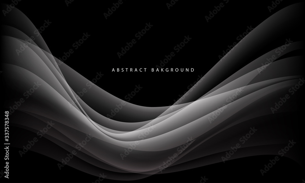 Abstract white wave curve with simple text on black design modern luxury background vector ...