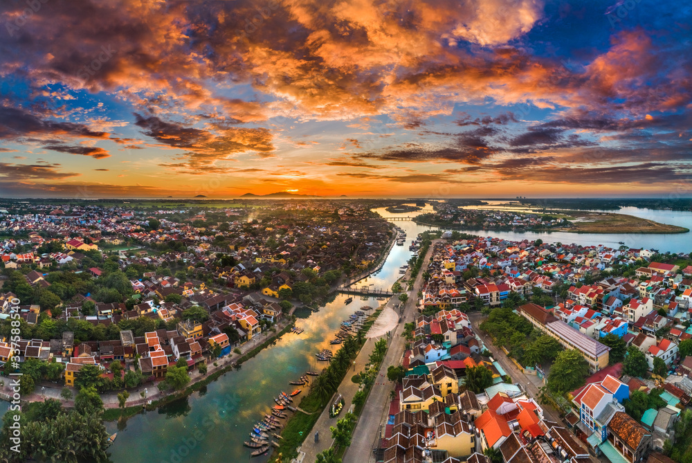 Hoi An, Vietnam : Panorama Aerial view of Hoi An ancient town, UNESCO ...
