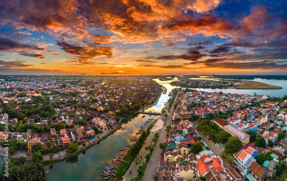Hoi An, Vietnam : Panorama Aerial view of Hoi An ancient town, UNESCO ...
