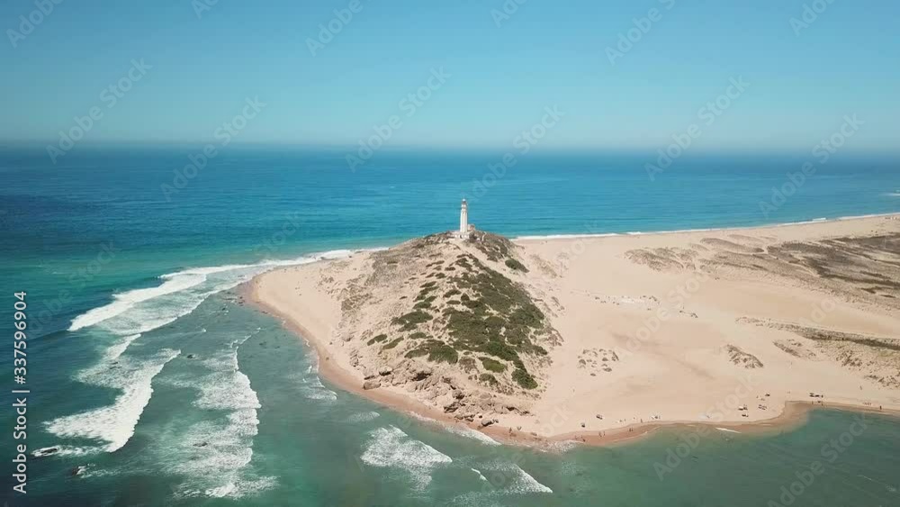 Aerial view of Cape Trafalgar lighthouse, Cadiz, south-west of Spain ...