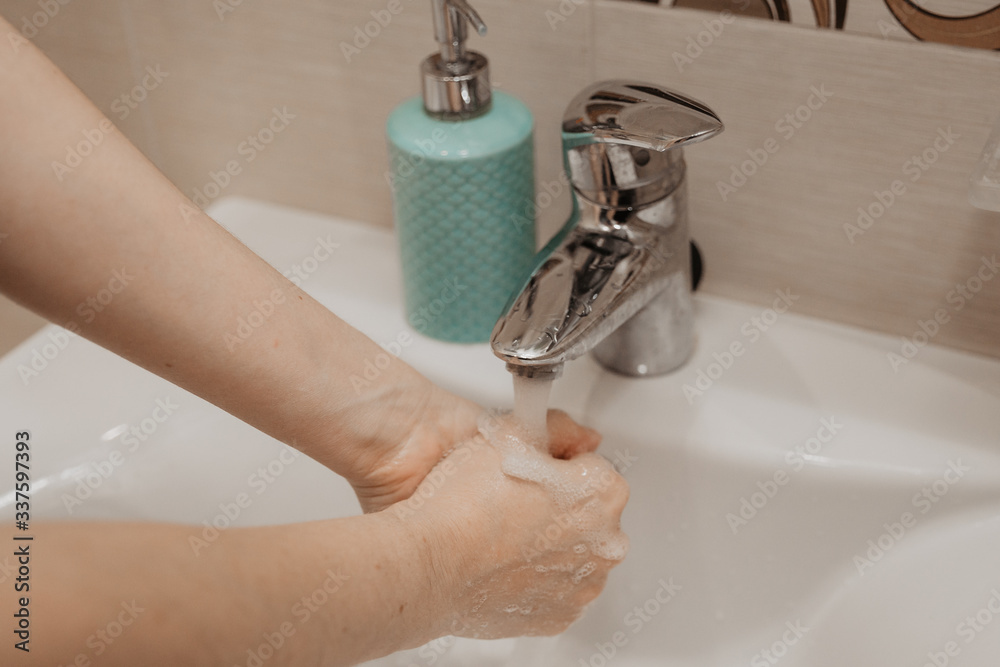 Corona virus travel prevention wash hands with soap and hot water. Hand ...
