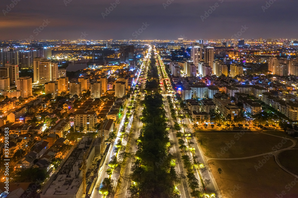 Top view aerial of Nguyen Van Linh road, area Phu My Hung new urban, Ho ...