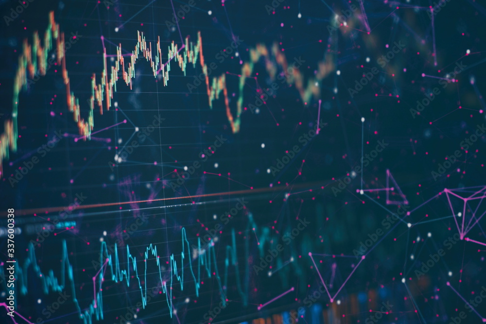 Charts of financial instruments with various type of indicators ...