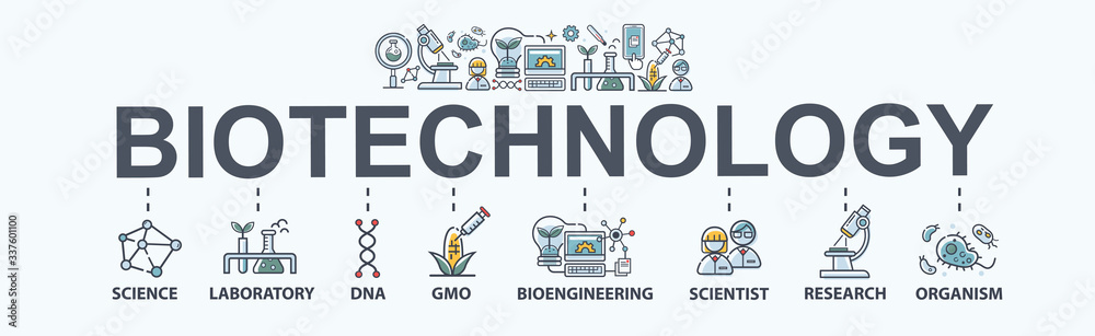 Biotechnology banner web icon for, innovation, science, laboratory ...
