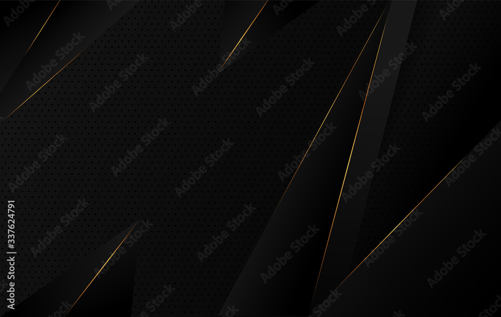 Geometric background with gold lines. Black metal texture with dots ...