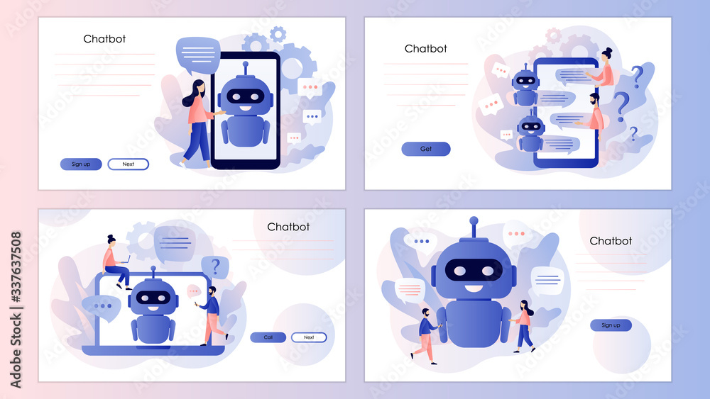 Chatbot concept. AI robot assistant, customer support. Screen template ...