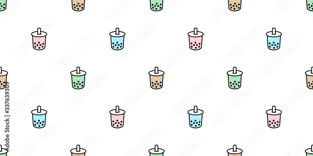 Boba tea seamless pattern vector bubble milk tea scarf isolated tile ...