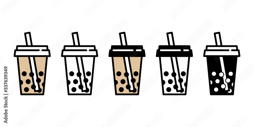 Boba tea vector bubble milk tea icon logo character cartoon symbol ...