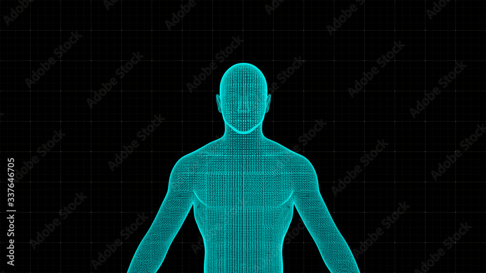 User interface of human and skeleton animation. Hologram display human ...