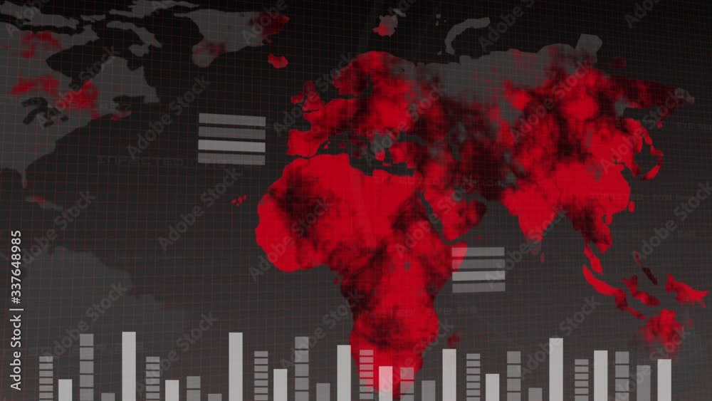 World map crisis virus spread pandemic warning sci-fi HUD UI user ...