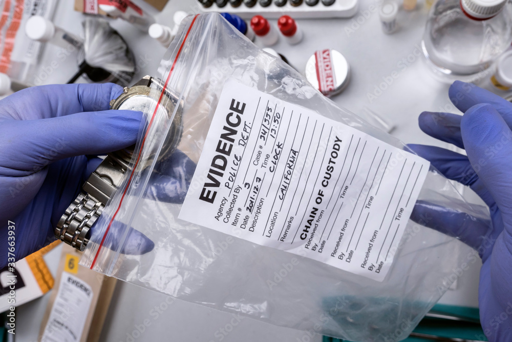 Police scientist working in Criminalistic Lab, victim clock analysis ...