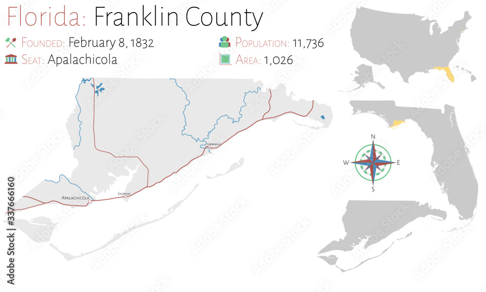Large and detailed map of Franklin county in Florida, USA. Stock Vector ...