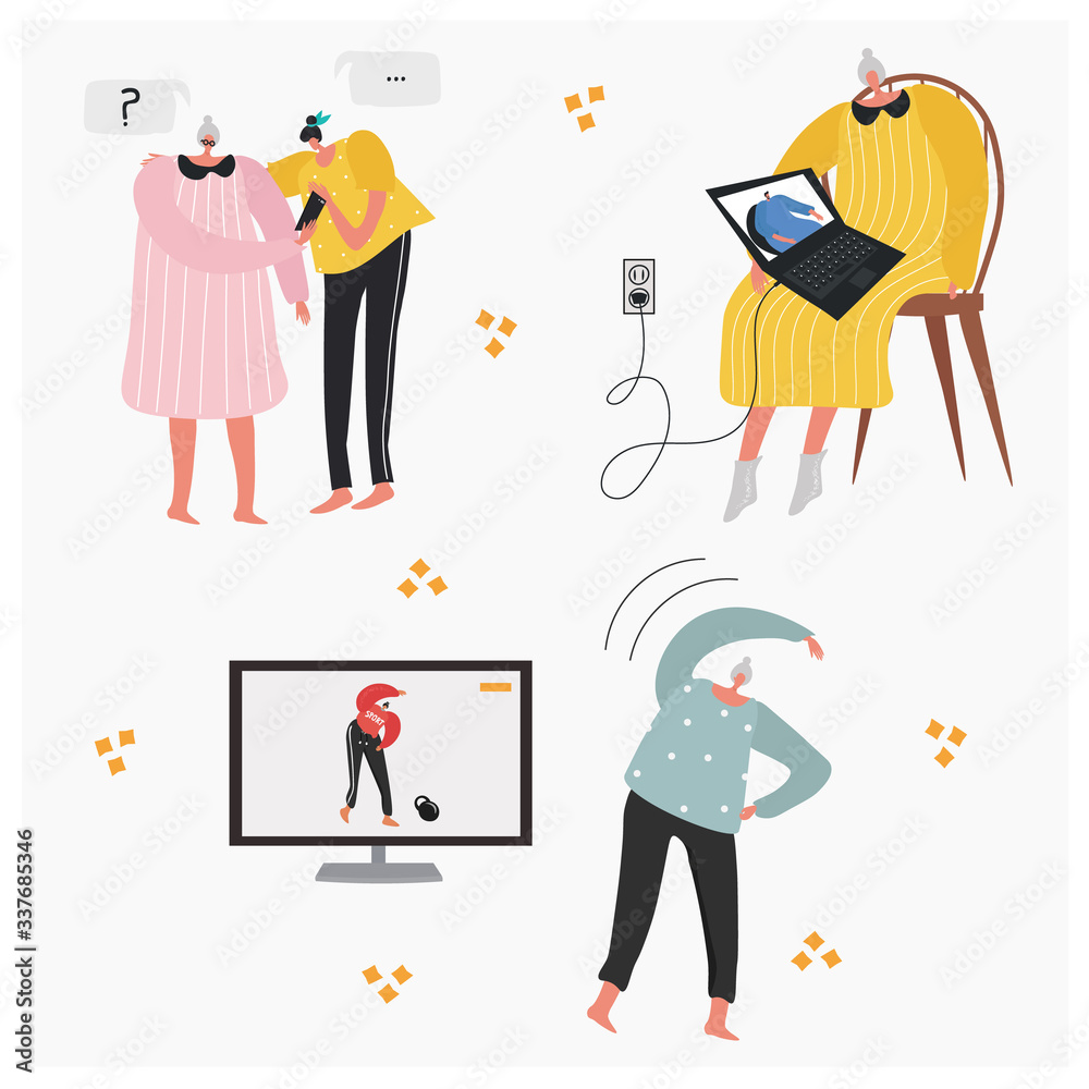 Elderly, old people, senior people at home. Vector illustration ...