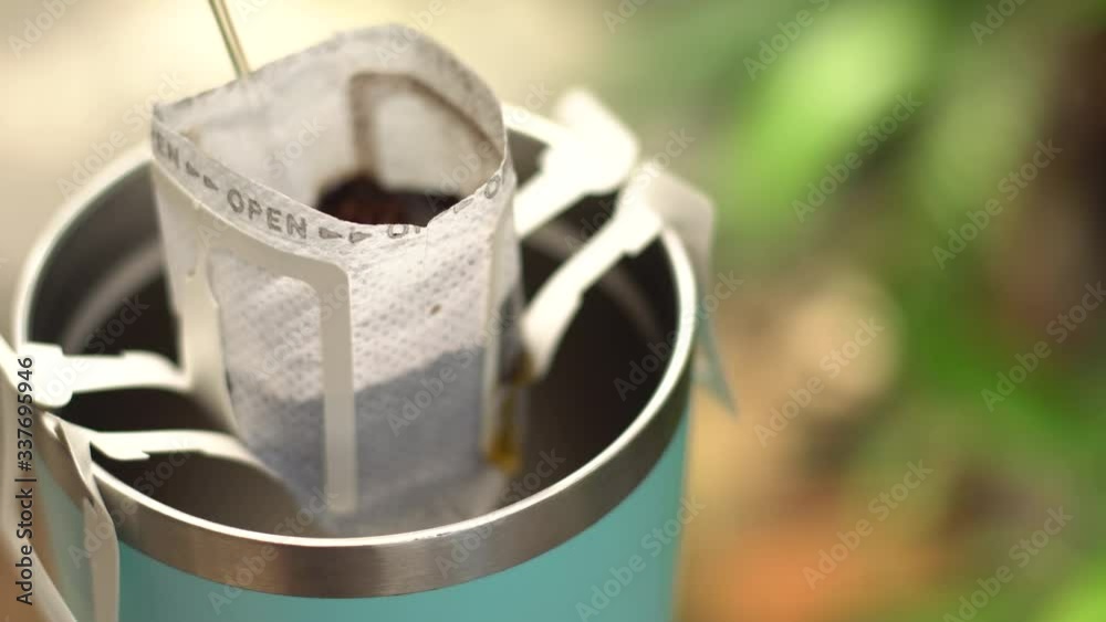 How to making coffee drip with hot water, roasted coffee beans on ...