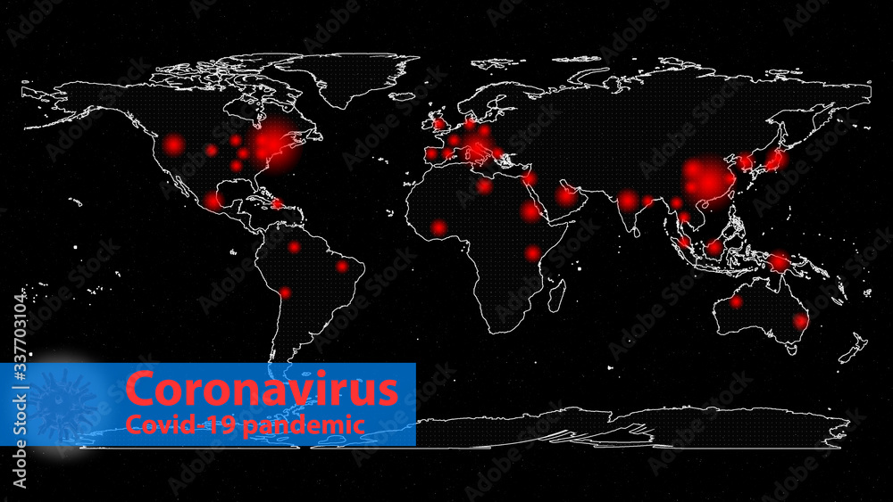 Digital graphics world map with Covid-19. Coronavirus is affecting many ...