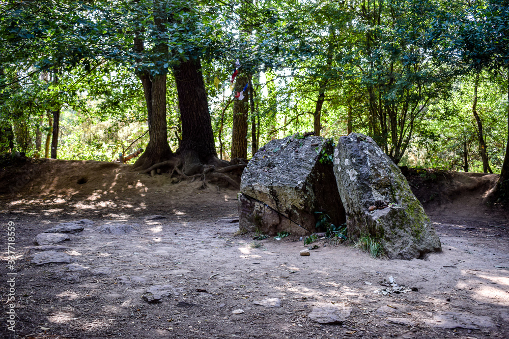 Brittany, France-July 27, 2019: Merlin tomb, Brocéliande forest, Merlin ...