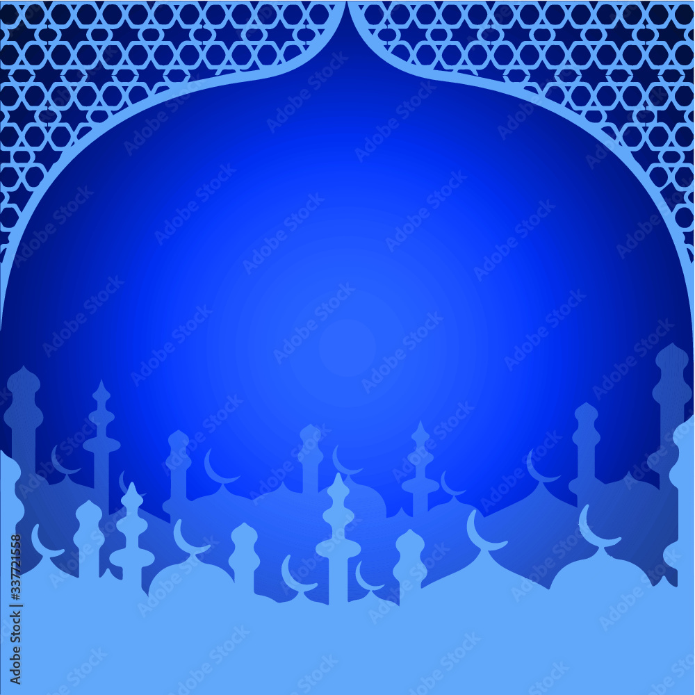 Vetor de Blue night sky Muslim mosque frame border silhouette vector ...