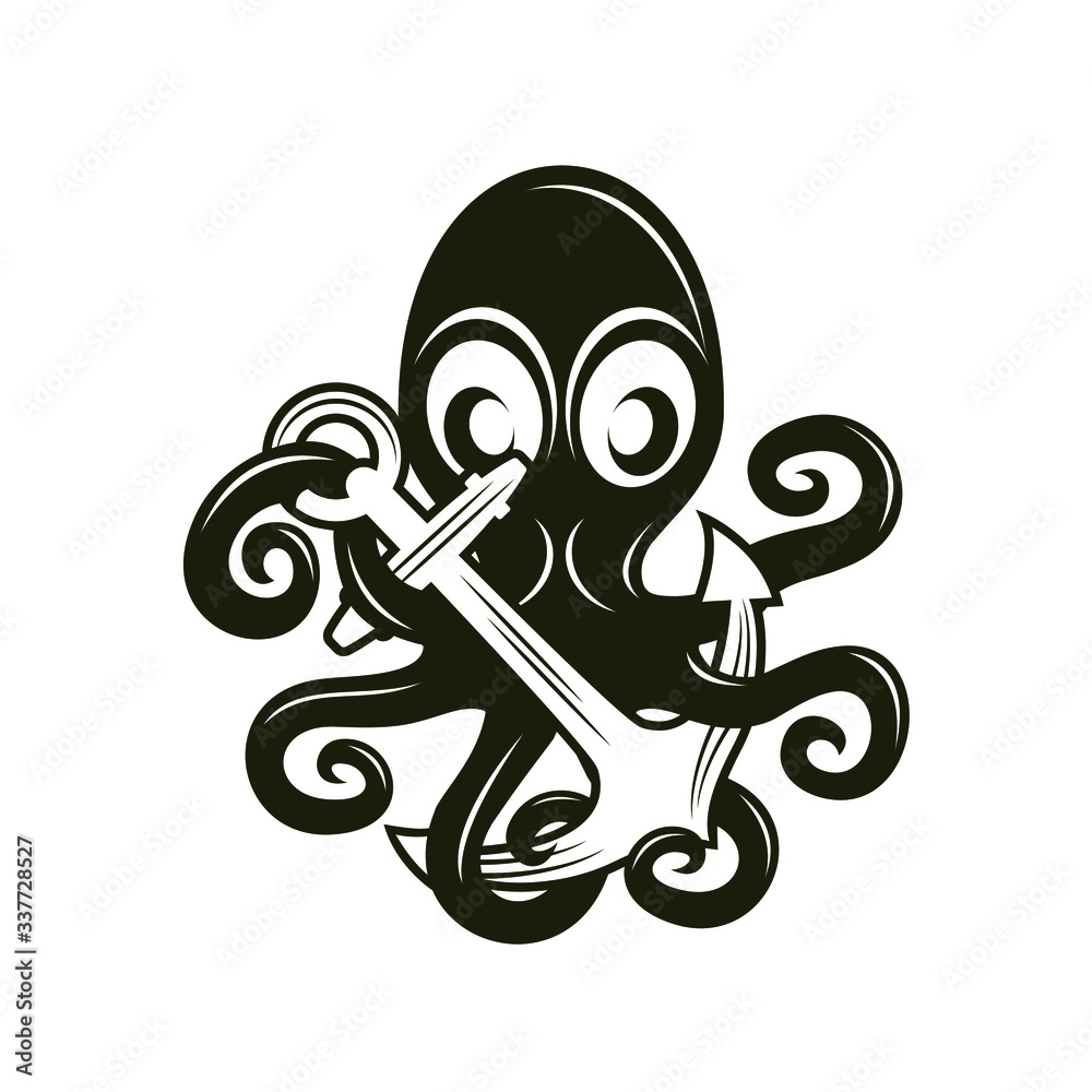 Octopus Holding Anchor Vector Illustration Stock Vector | Adobe Stock