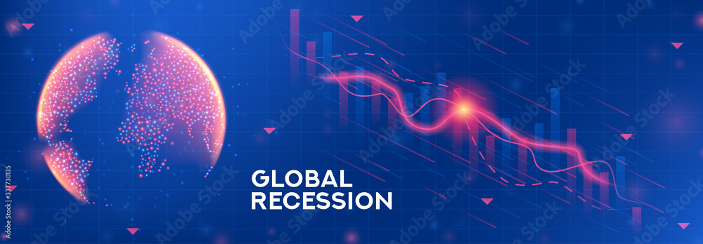 Global recession web banner. Background concept with falling stock ...