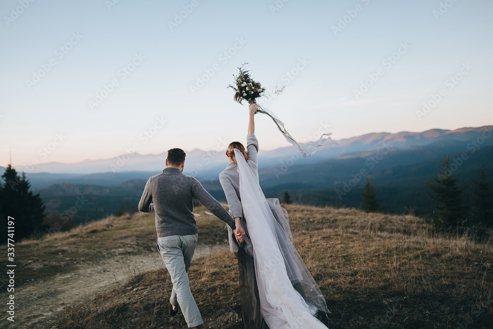 Wedding. Bridal bouquet. The bride's bouquet. The bride and groom ...
