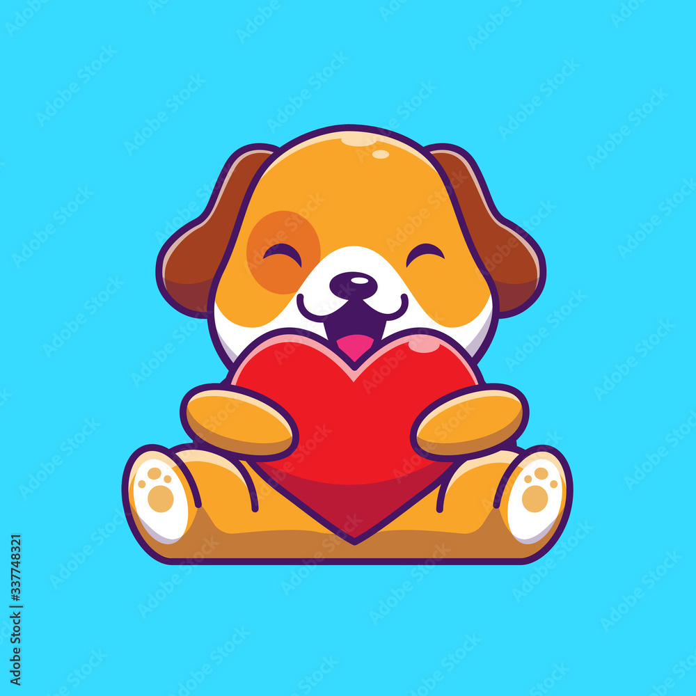 Cute Dog Holding Heart Vector Icon Illustration. Puppy Dog Mascot ...