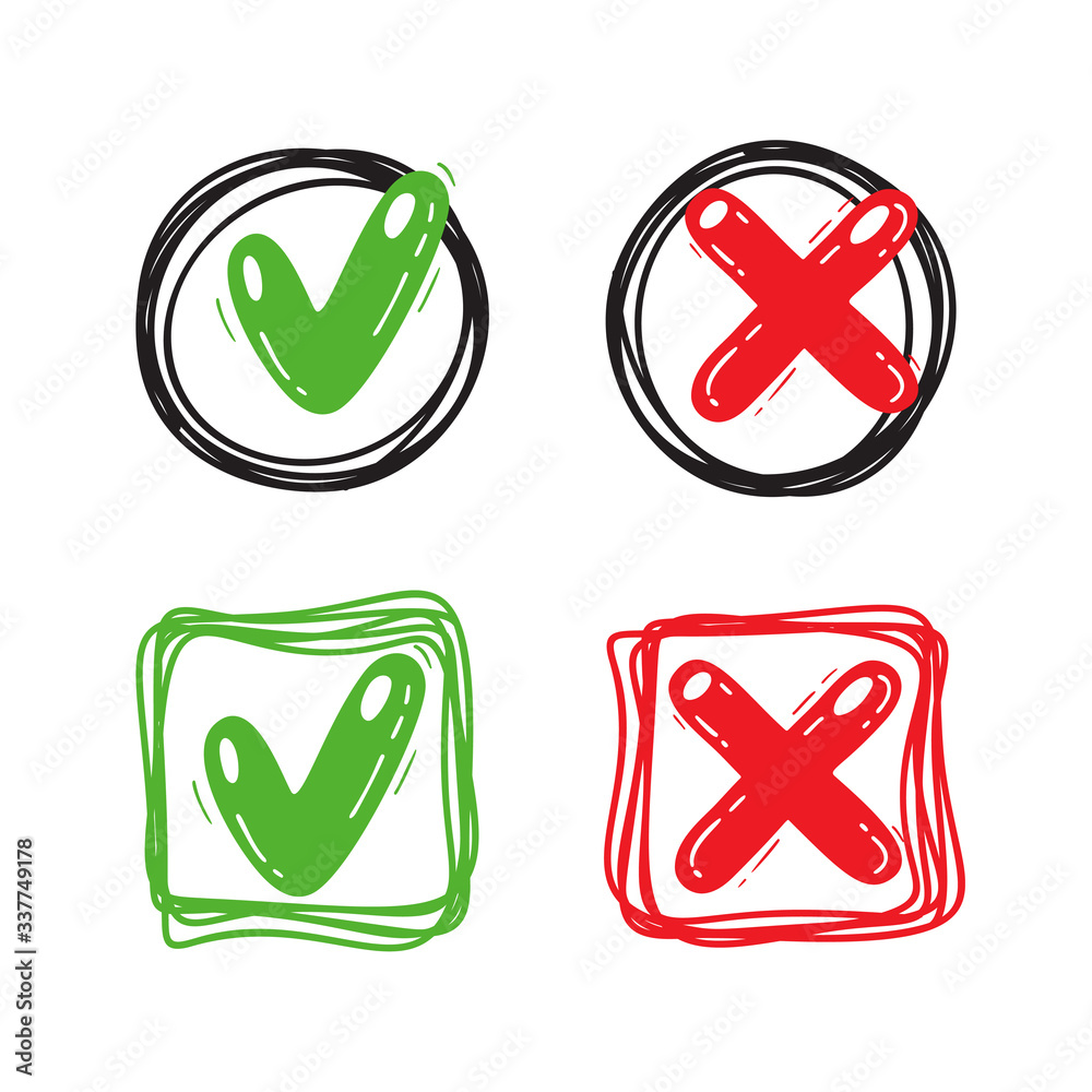 Vector Checkmarks and Checkboxes Vector Set. Green Acceptance and Red ...