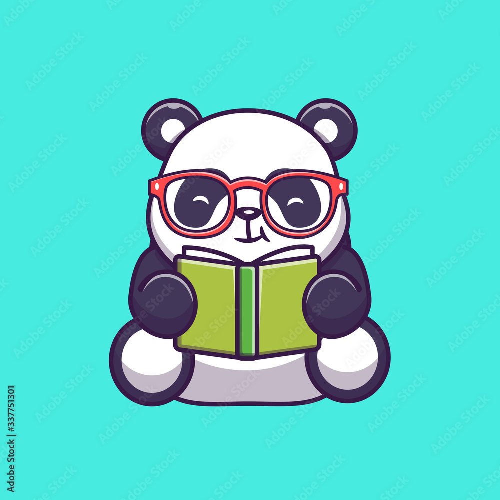 Cute Panda Reading Book Vector Icon Illustration. Panda Mascot Cartoon ...