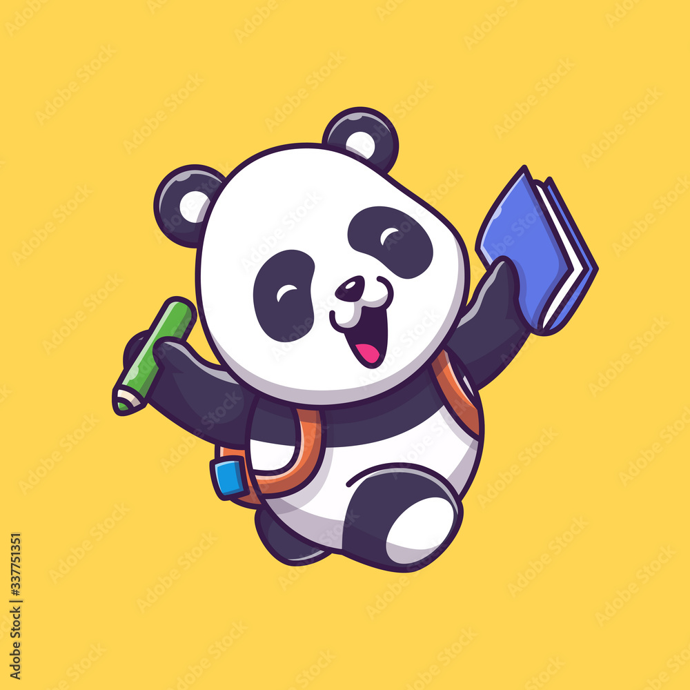 Cute Panda Studying Vector Icon Illustration. Panda Mascot Cartoon ...