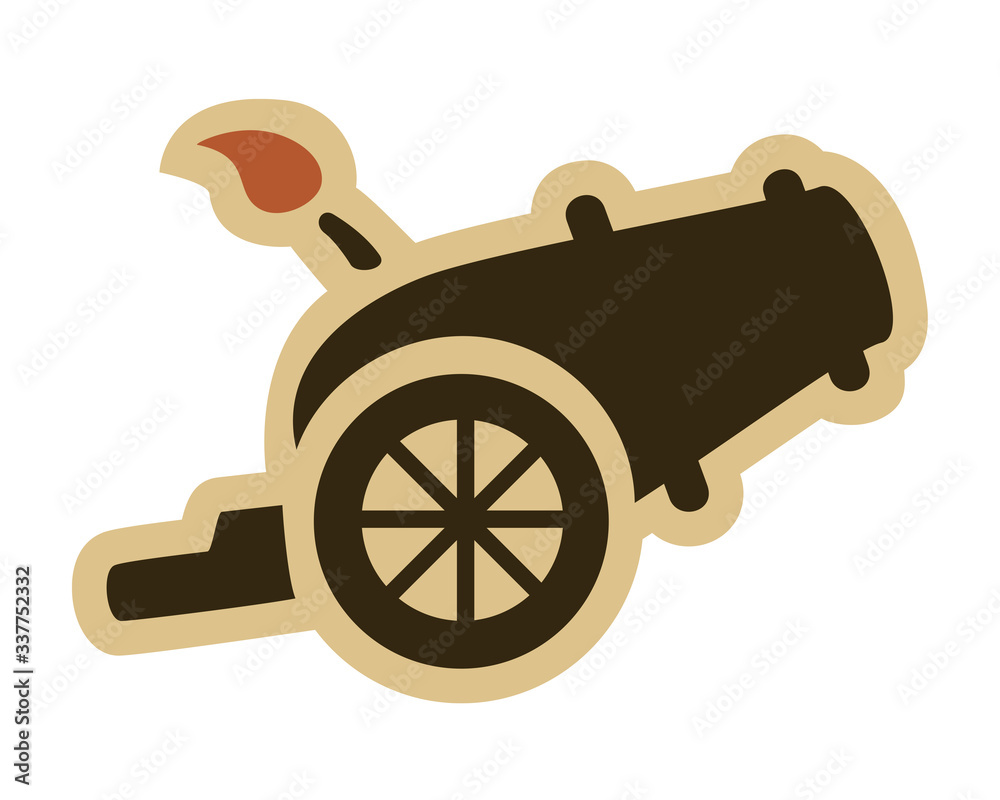 Vector design of an ancient cannon with a lit flame. Drawn with flat ...
