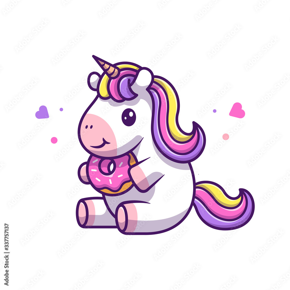 Cute Unicorn Eat Donut Vector Icon Illustration. Unicorn Mascot Cartoon ...
