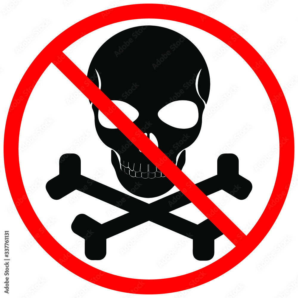 No skull sign. Prohibition on skull with crossbones symbol is crossed ...