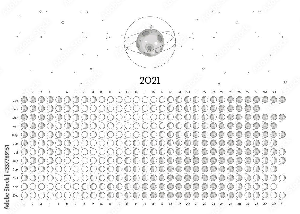 Moon Calendar 2021 Southern Hemisphere white Stock Vector | Adobe Stock
