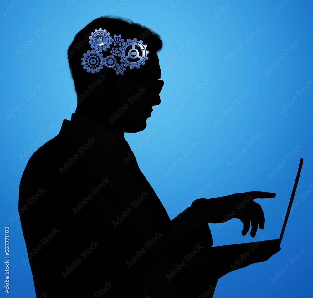 Artificial intelligence concept with man and laptop Stock Photo | Adobe ...