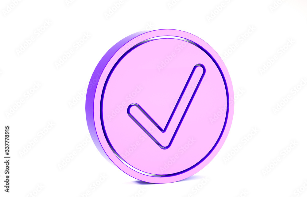Purple Check mark in circle icon isolated on white background. Choice ...
