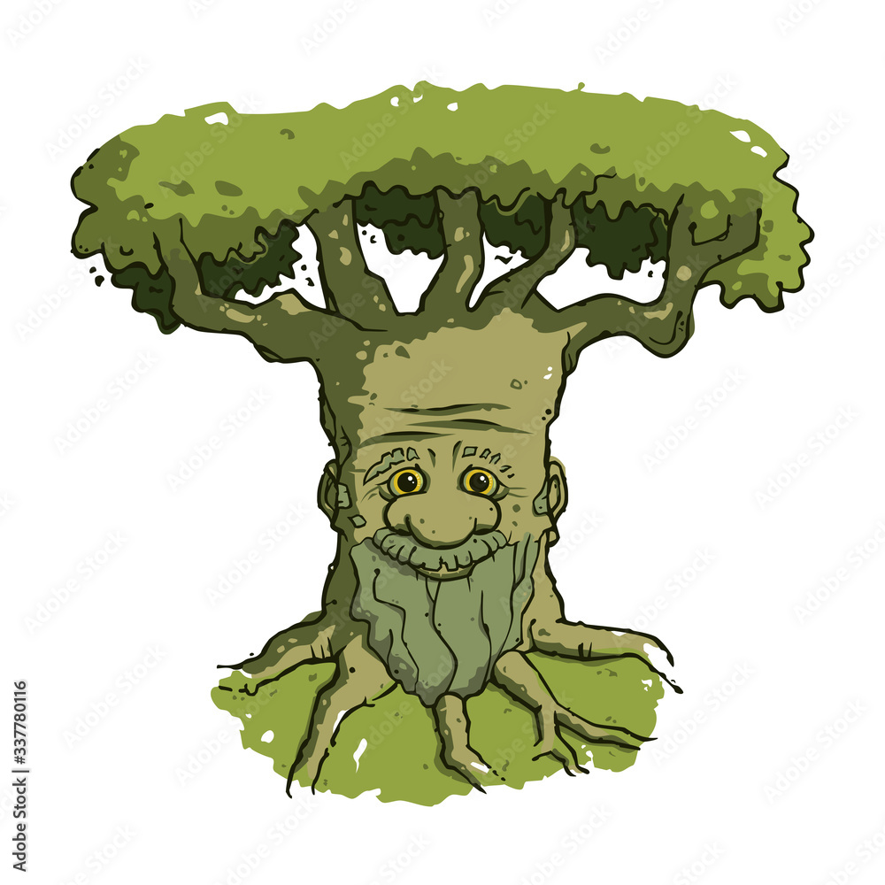 Vector drawing of a tree with an old bearded man face. Can represent ...